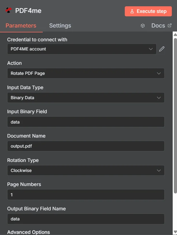 Rotate PDF Page using n8n action | PDF4me